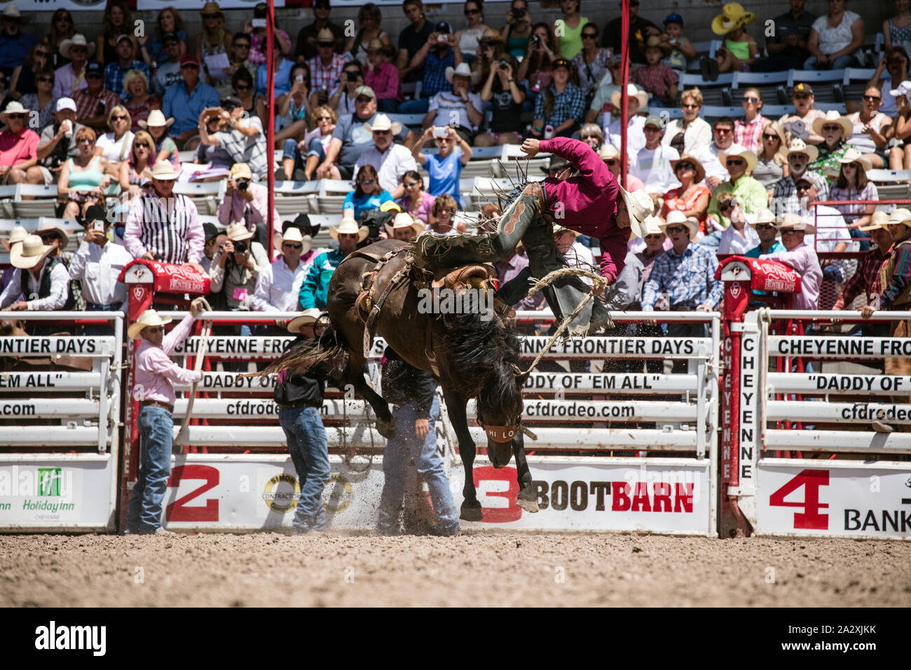 Rodeo action at the Cheyenne Frontier Days celebration in Wyoming's ...