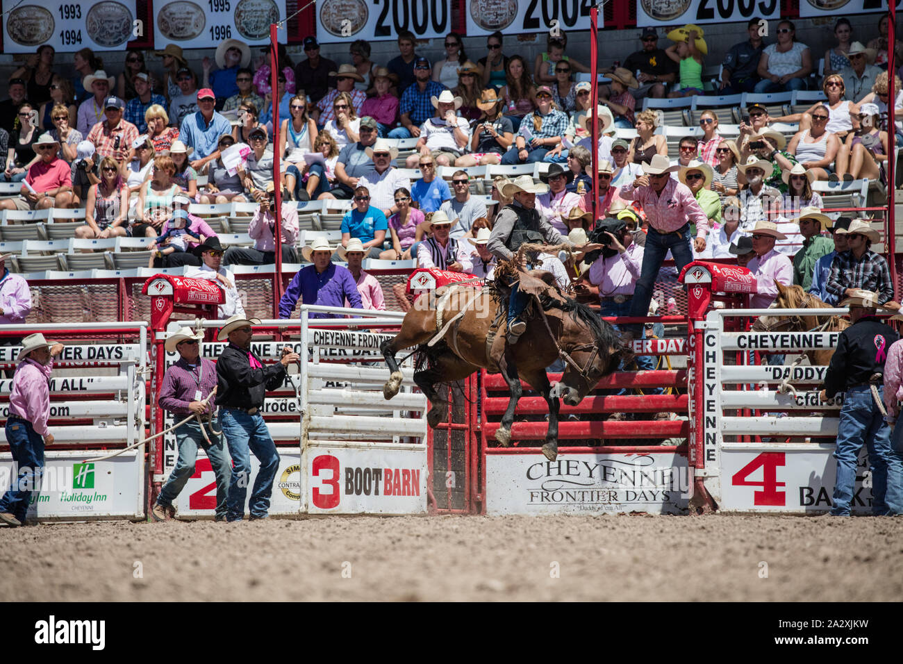 Rodeo action at the Cheyenne Frontier Days celebration in Wyoming's ...