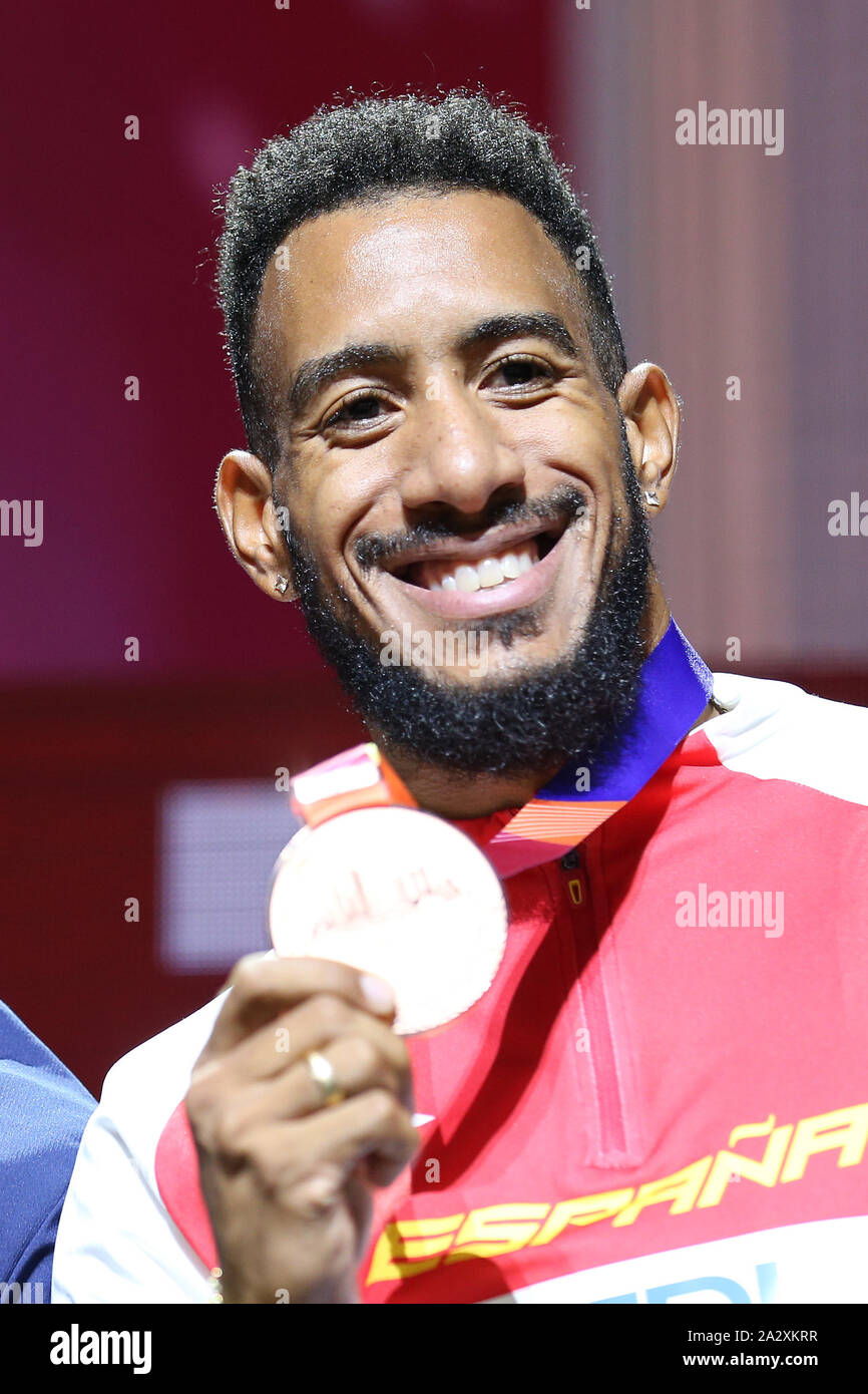Doha, Qatar. 3rd Oct, 2019. Bronze medalist Orlando Ortega of Spain ...