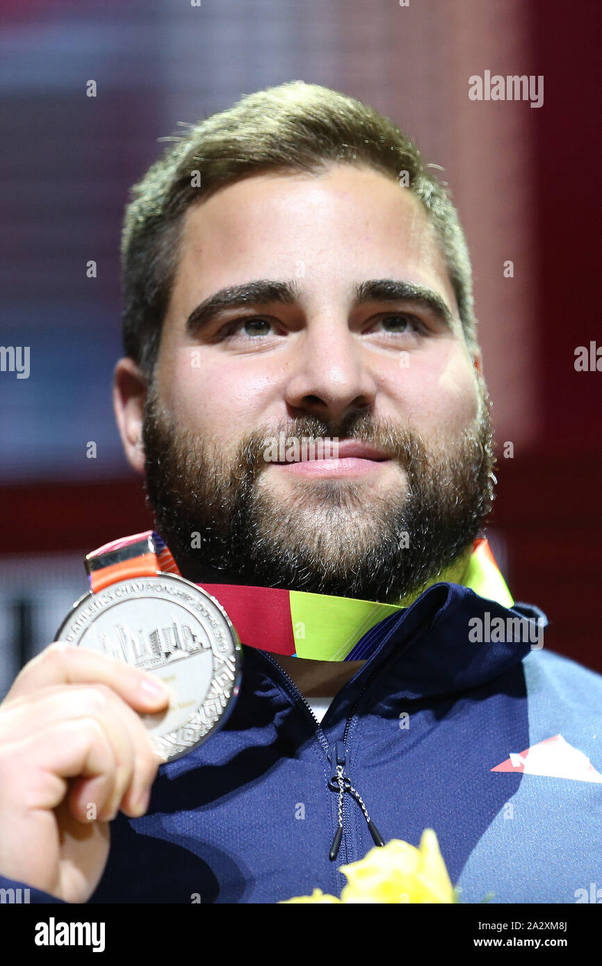 Doha, Qatar. 3rd Oct, 2019. Silver medalist Quentin Bigot of France ...