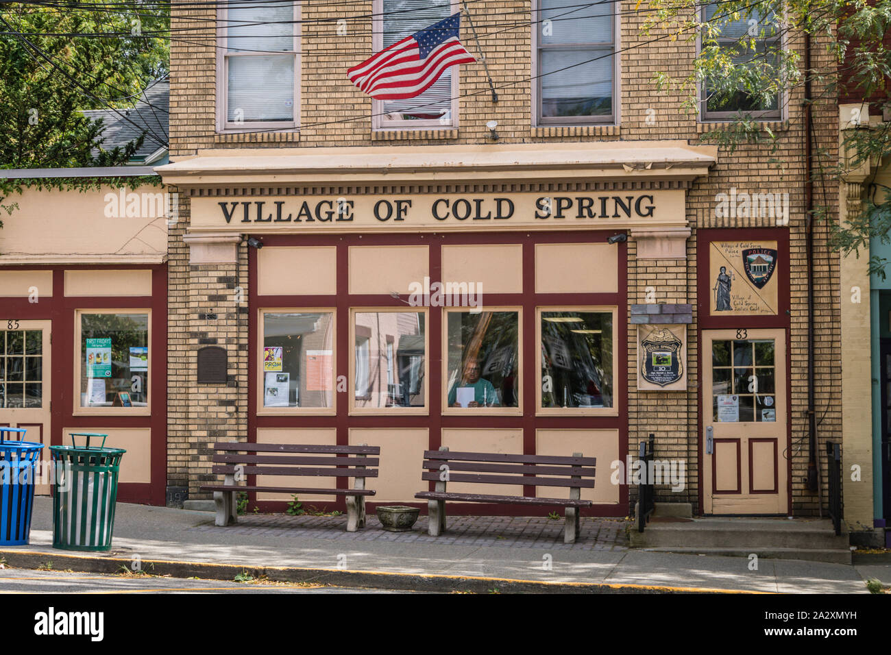 Cold Spring, NY, September 24, 2019: Hand painted sign at Police HQ ...