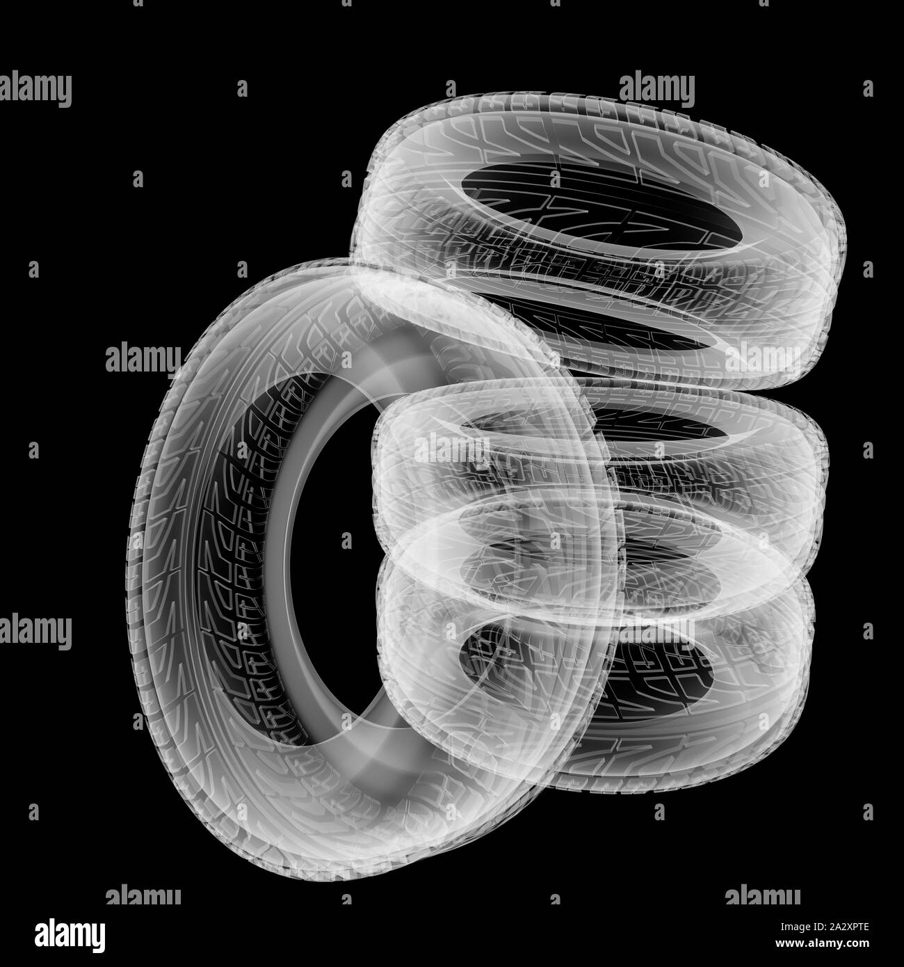 Car wheels X-Ray style. Isolated on black background. 3D illustration ...