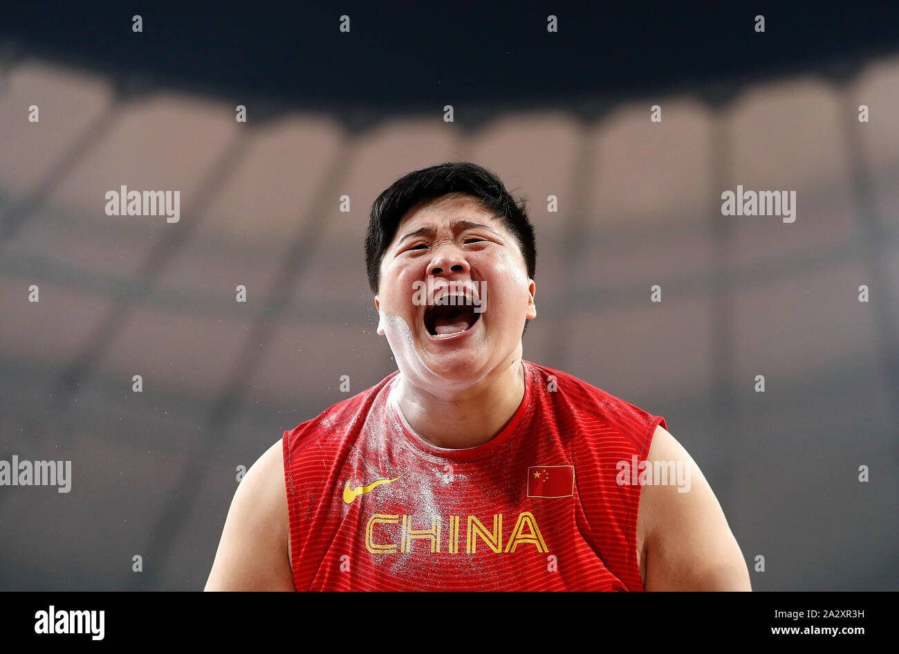 Doha, Qatar. 3rd Oct, 2019. China's Gong Lijiao celebrates after ...