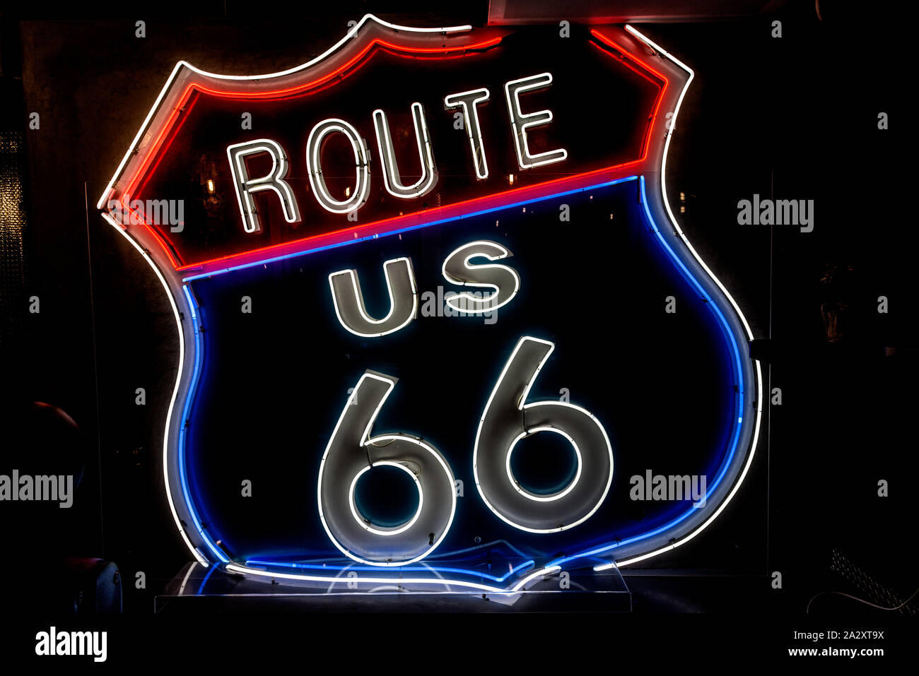 Route 66 neon sign, part of a display of vintage and neon from historic ...