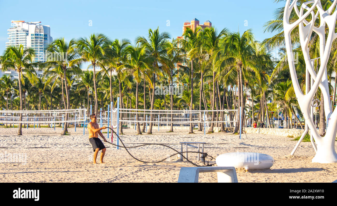 Miami, USA - September 09, 2019: Outdoor Gym on South Beach, Miami ...