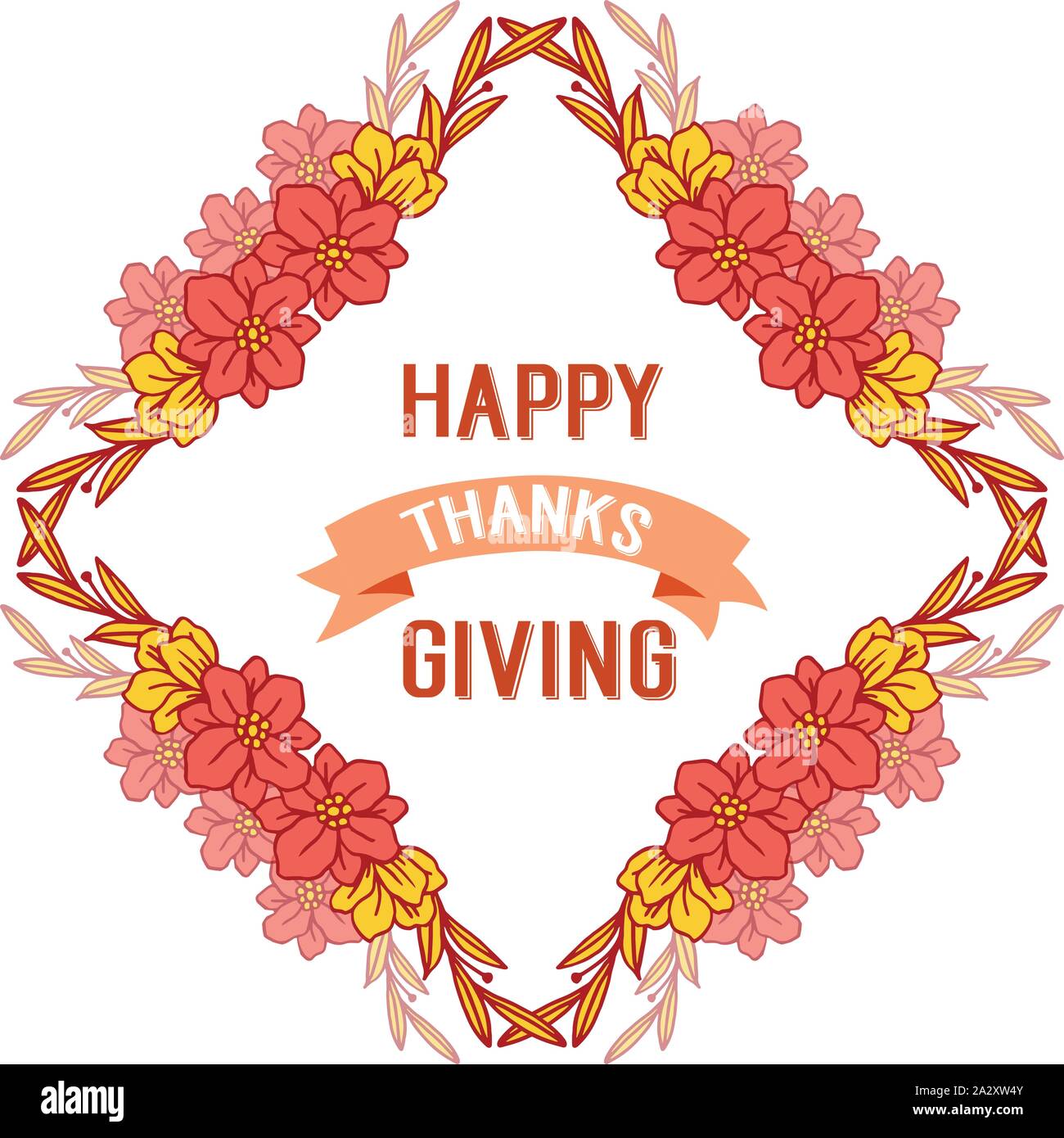 Template thanksgiving, with beautiful colorful flower frame. Vector ...