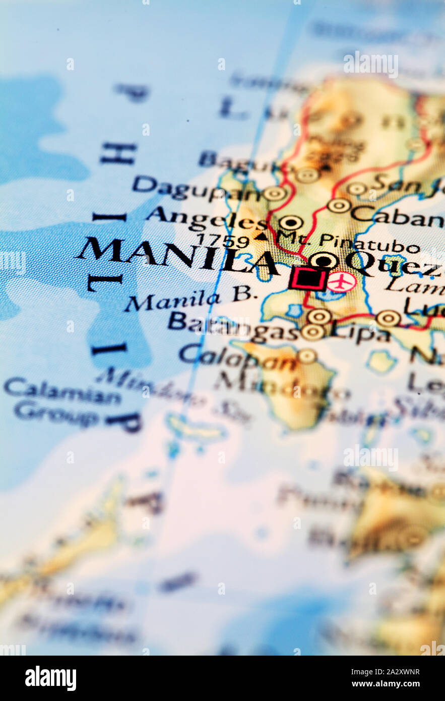 Manila city map Philippines on atlas world map Stock Photo - Alamy