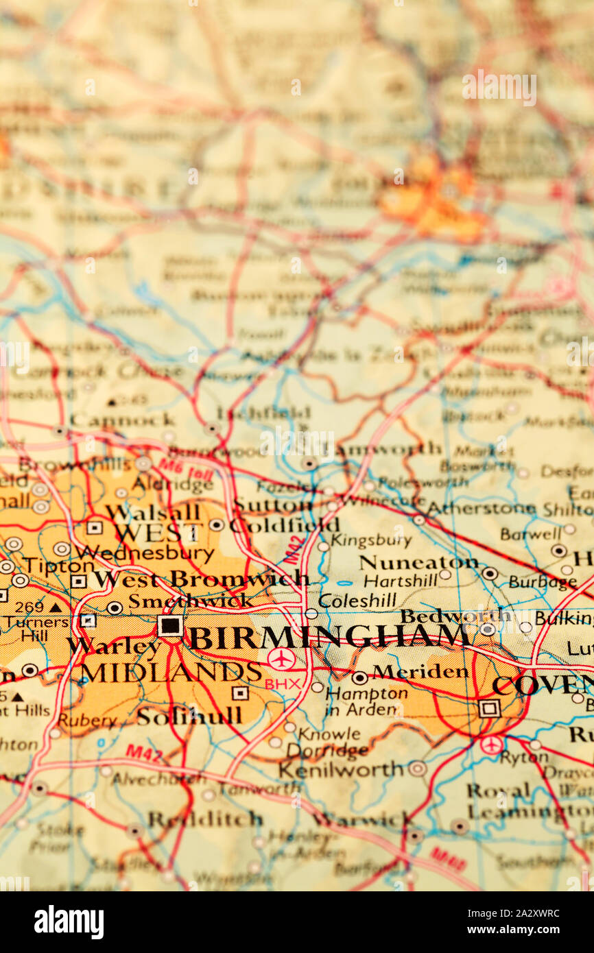 Birmingham City England, on atlas world map Stock Photo - Alamy