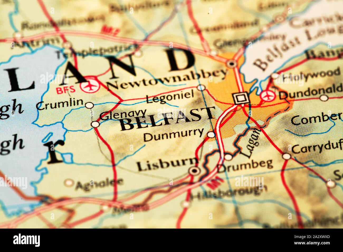 Belfast Ireland, on atlas world map Stock Photo - Alamy