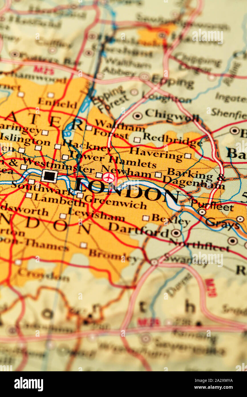 London on atlas world map Stock Photo - Alamy