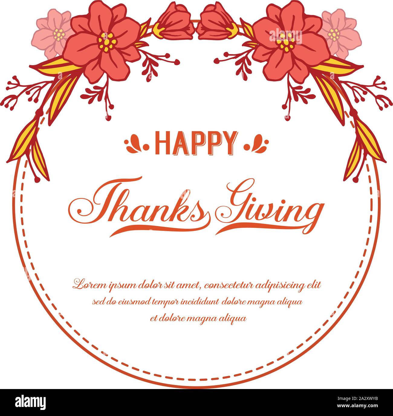 Lettering of thanksgiving, with plant element of flower frame. Vector ...