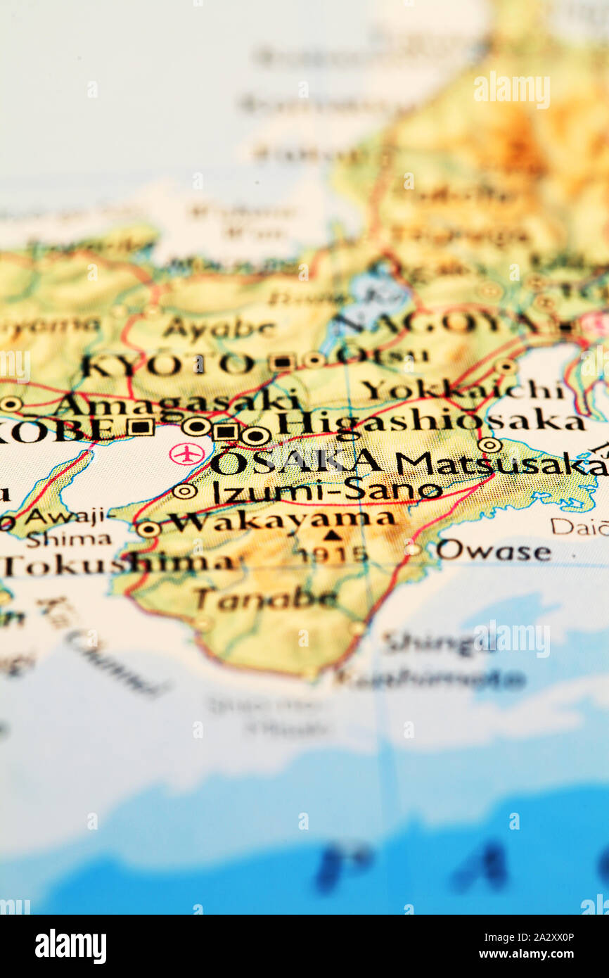 Osaka Japan, on atlas world map Stock Photo - Alamy