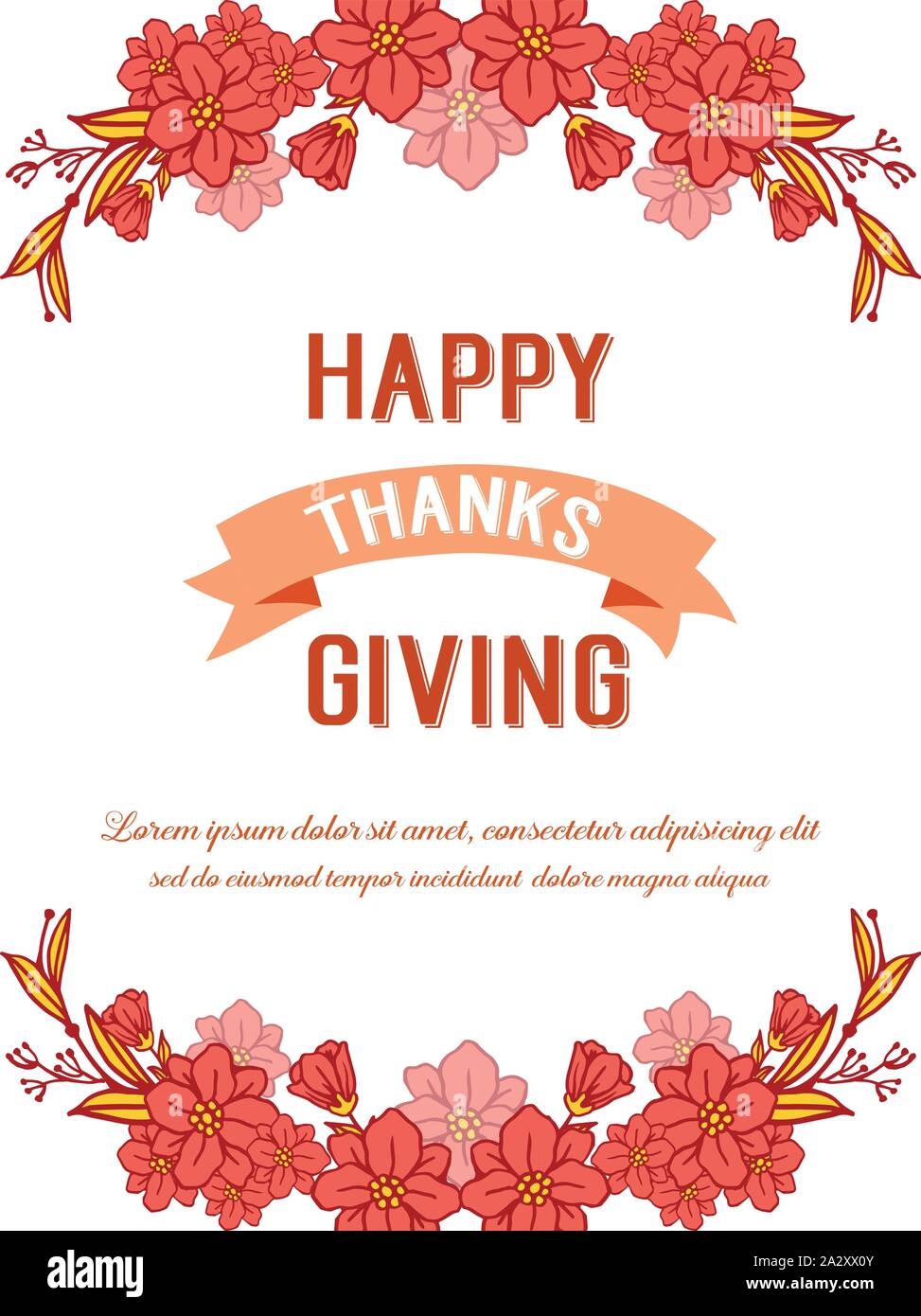 Lettering of thanksgiving, with plant element of flower frame. Vector ...