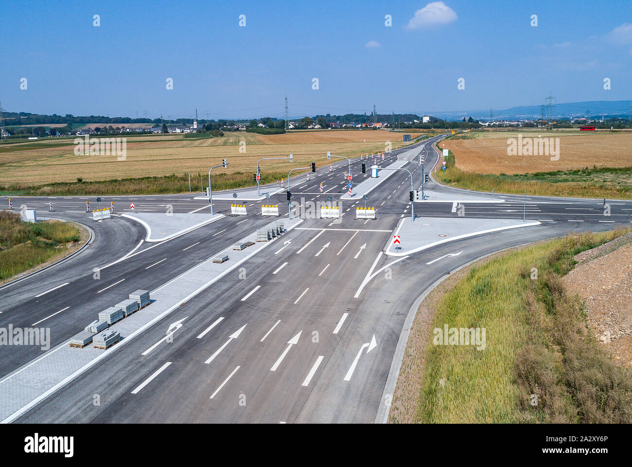 Aerial photograph of road cross under construction. building new ...