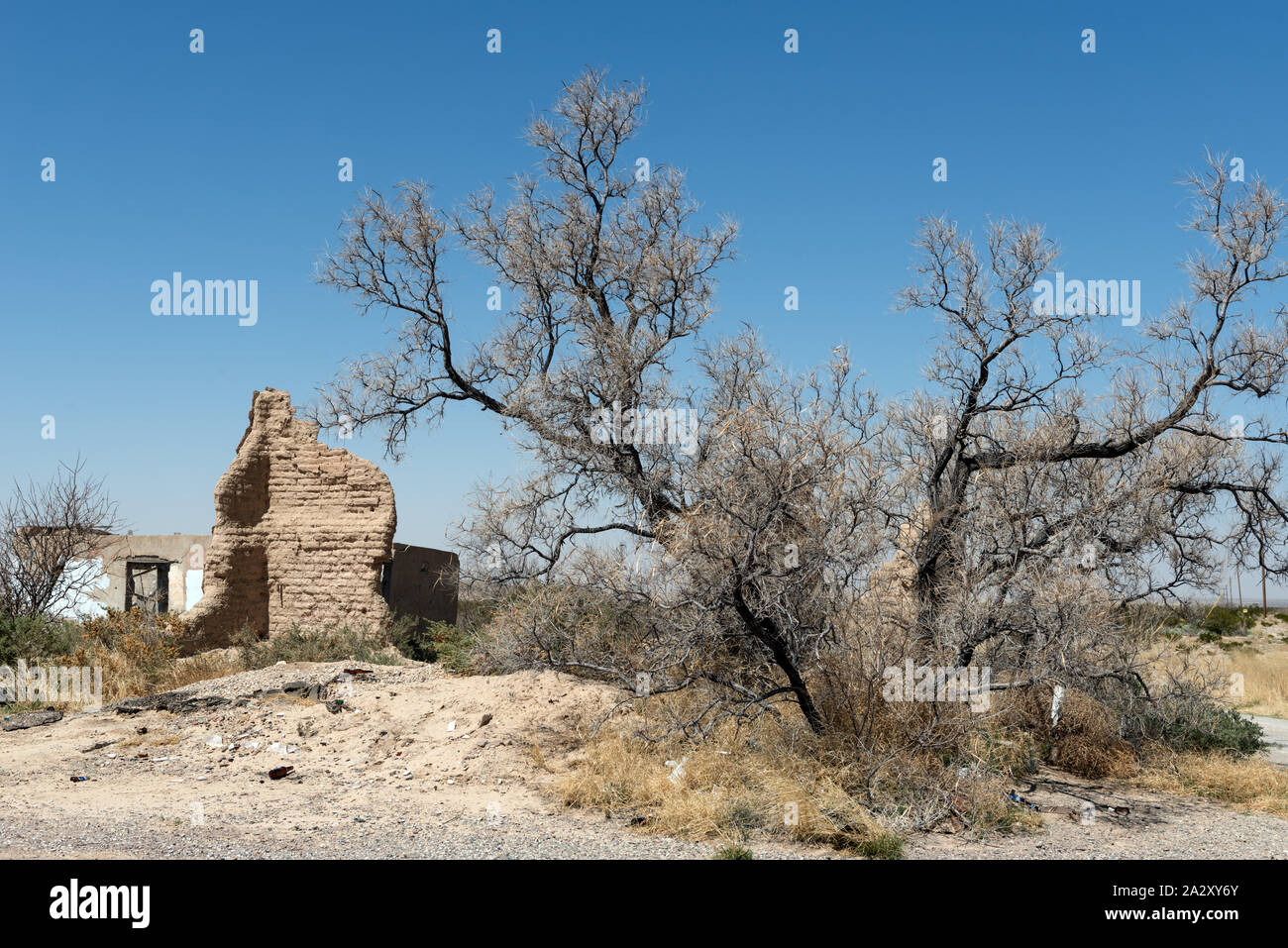 Ruins in a ghost town named Salt Flat along the road carrying U.S ...