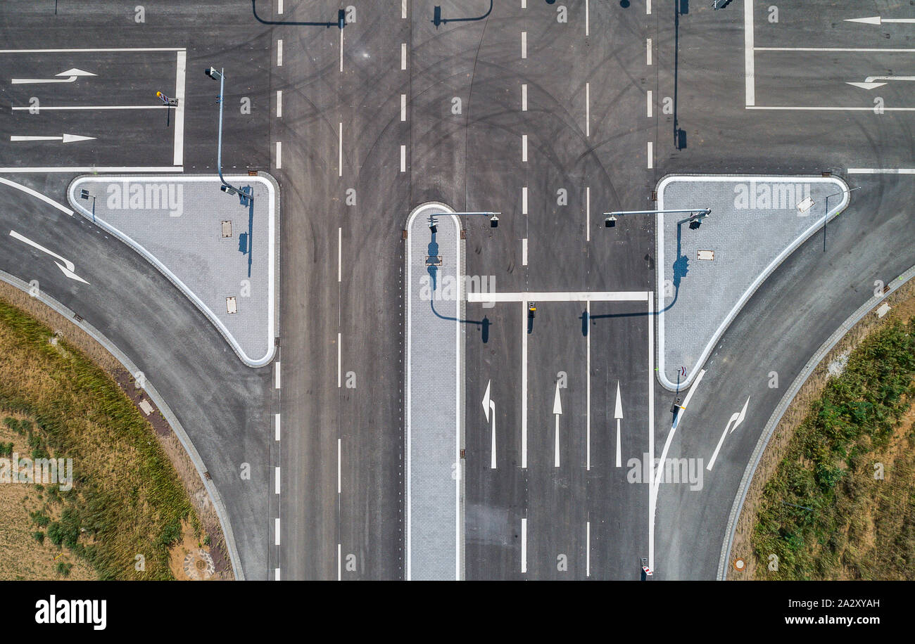 Aerial photograph of road cross under construction. building new ...