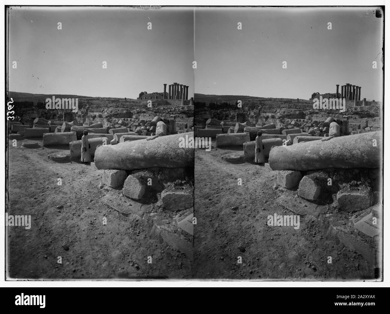 Ruins of Jerash (Gerasa). Church of St. Theodore. Melee of fallen ...