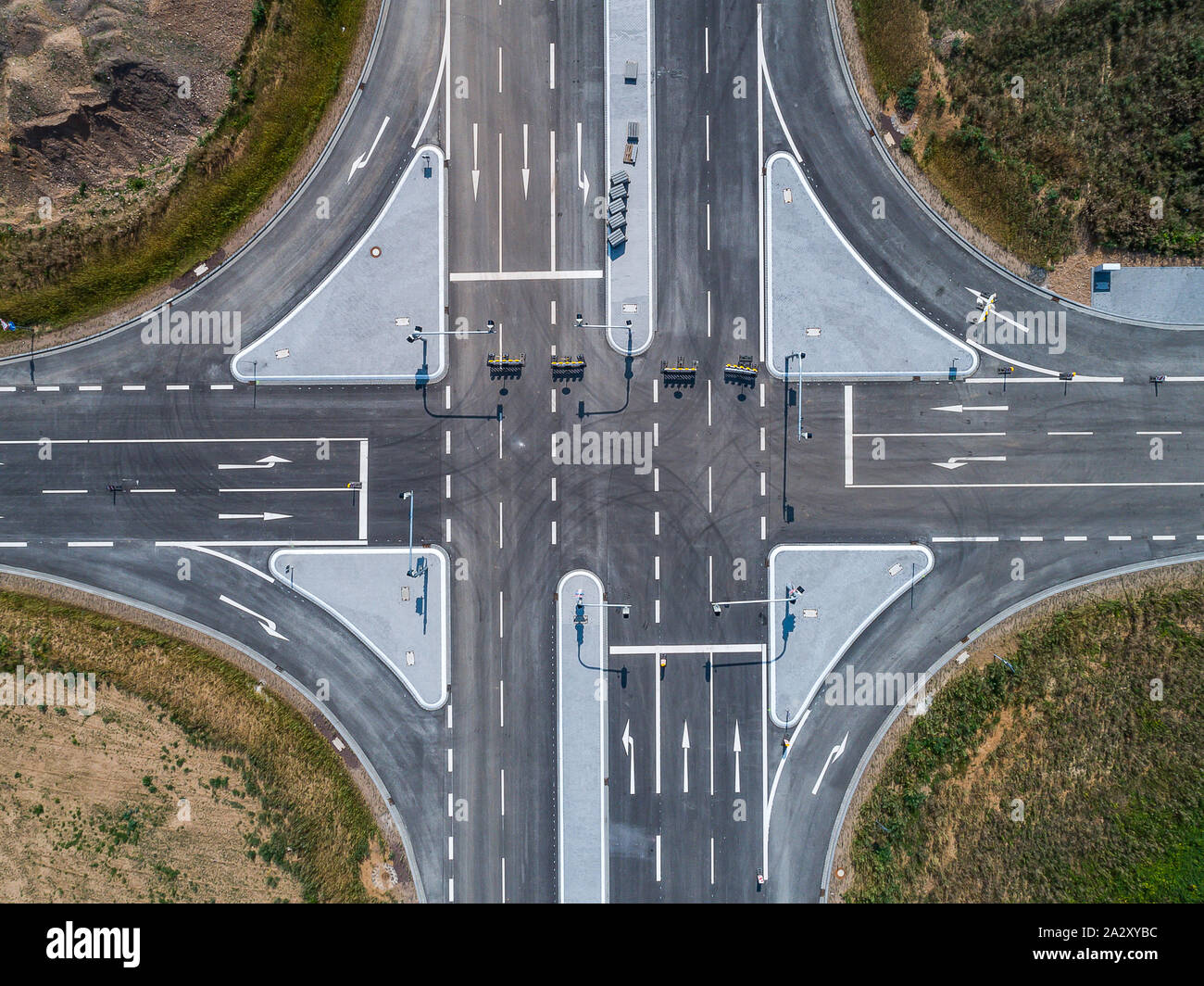 Aerial photograph of road cross under construction. building new ...