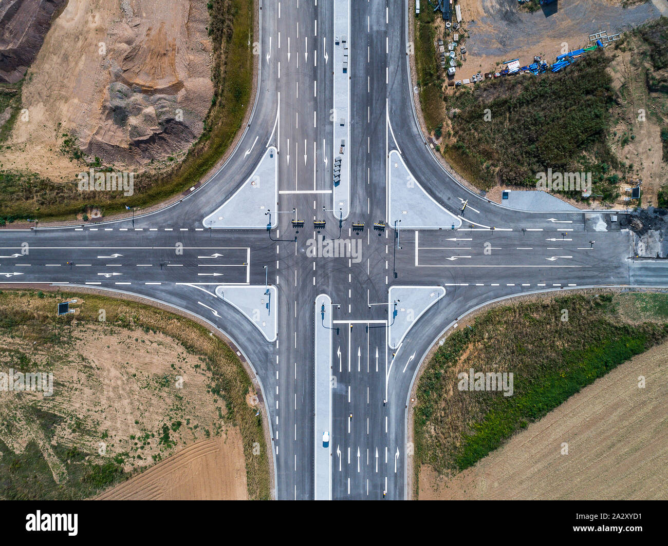 Aerial photograph of road cross under construction. building new ...