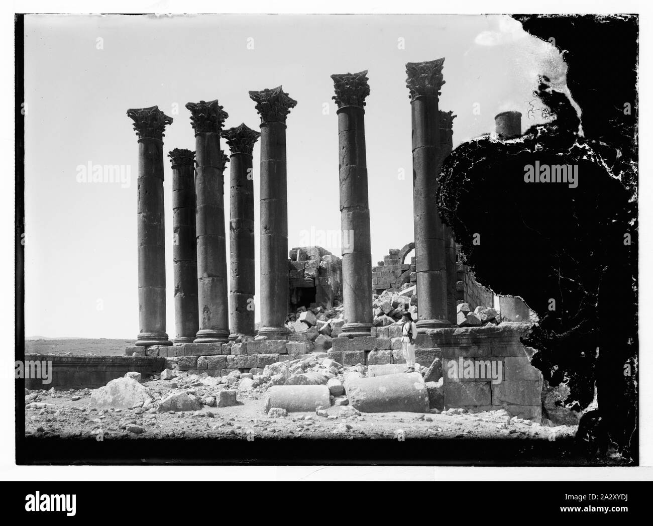 Ruins of Jerash (Gerasa). Temple of Artemis. Close-up of the pillars ...