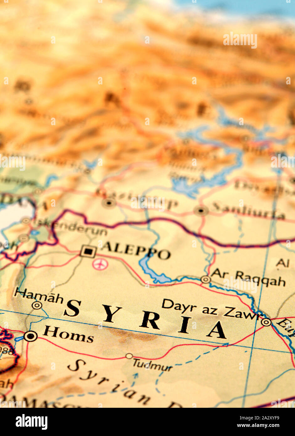 Syria on atlas world map Stock Photo - Alamy