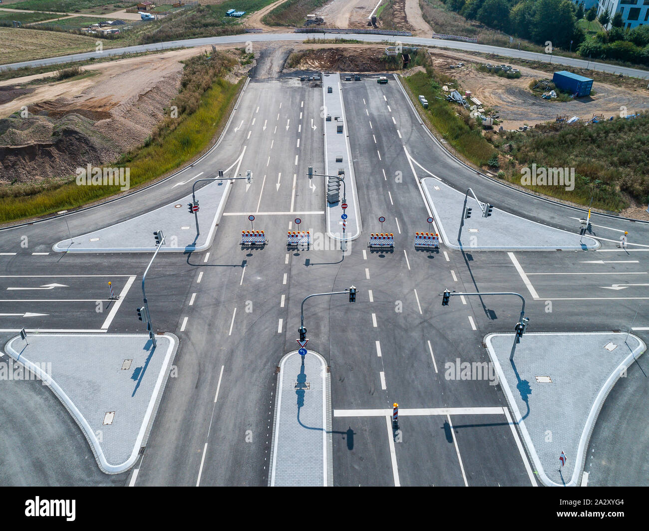 Aerial photograph of road cross under construction. building new ...