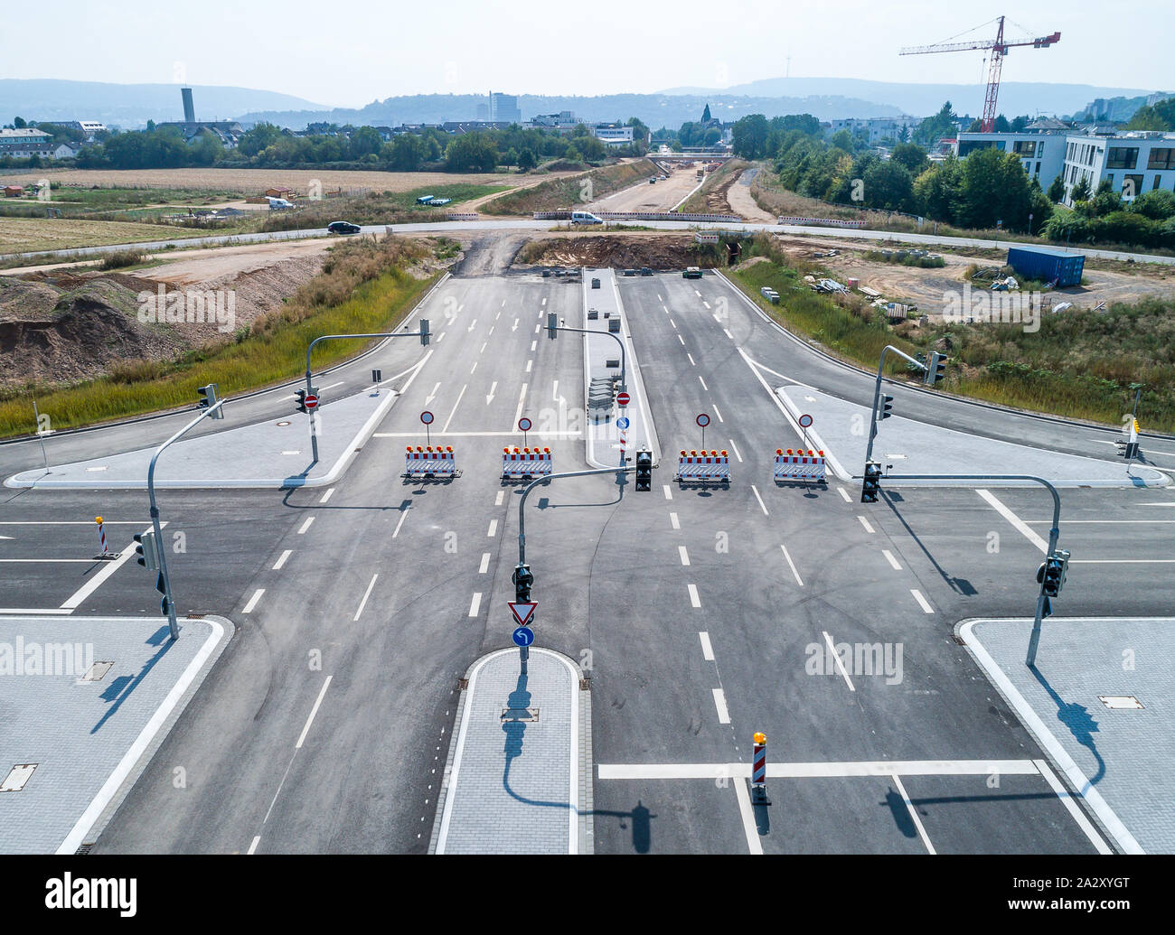 Aerial photograph of road cross under construction. building new ...