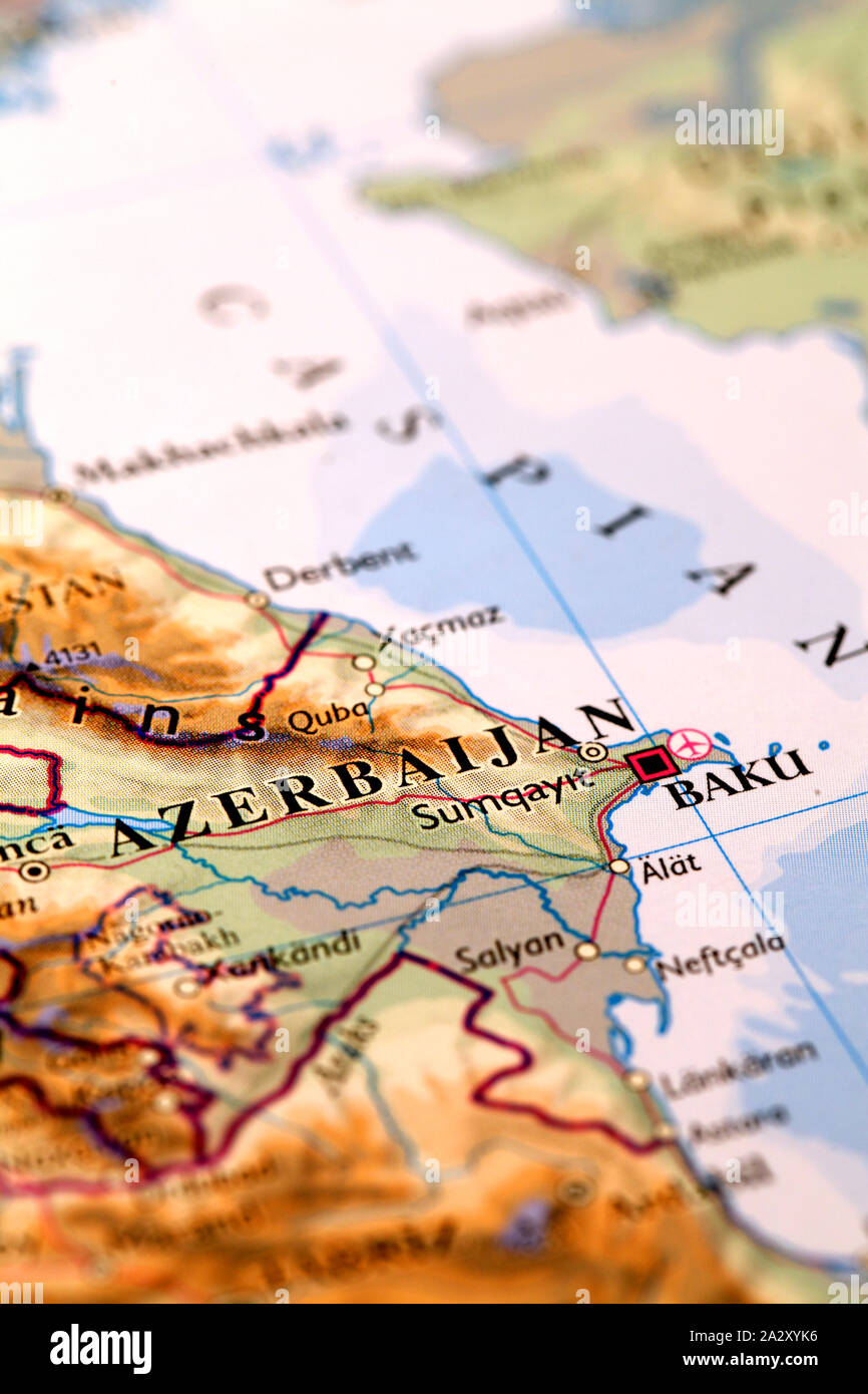 Azerbaijan on atlas world map Stock Photo - Alamy