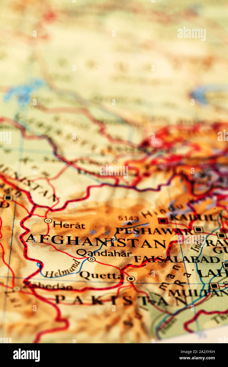 Afghanistan on atlas world map Stock Photo - Alamy