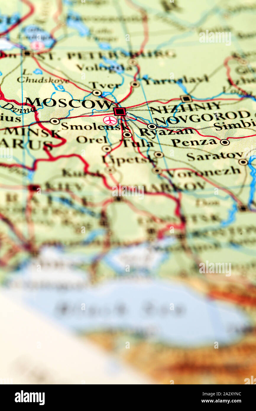 Moscow, on atlas world map Stock Photo - Alamy