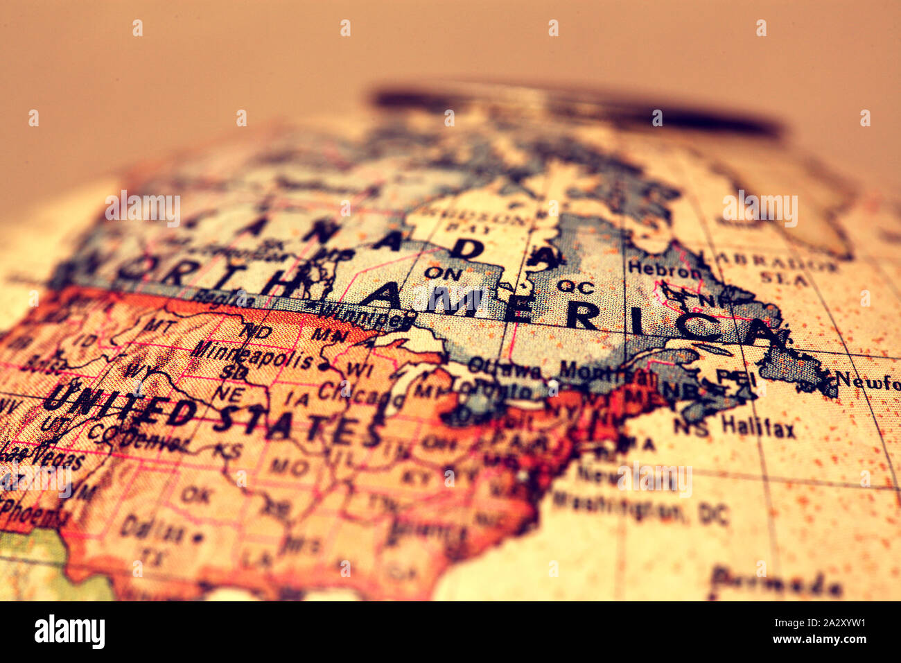 North America on atlas world map Stock Photo - Alamy