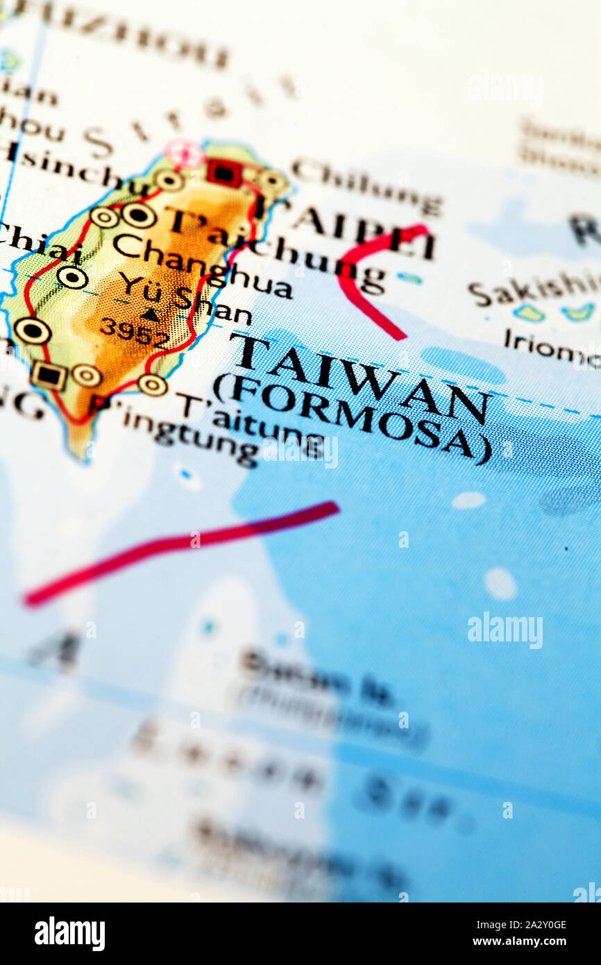 Taiwan on atlas world map Stock Photo - Alamy