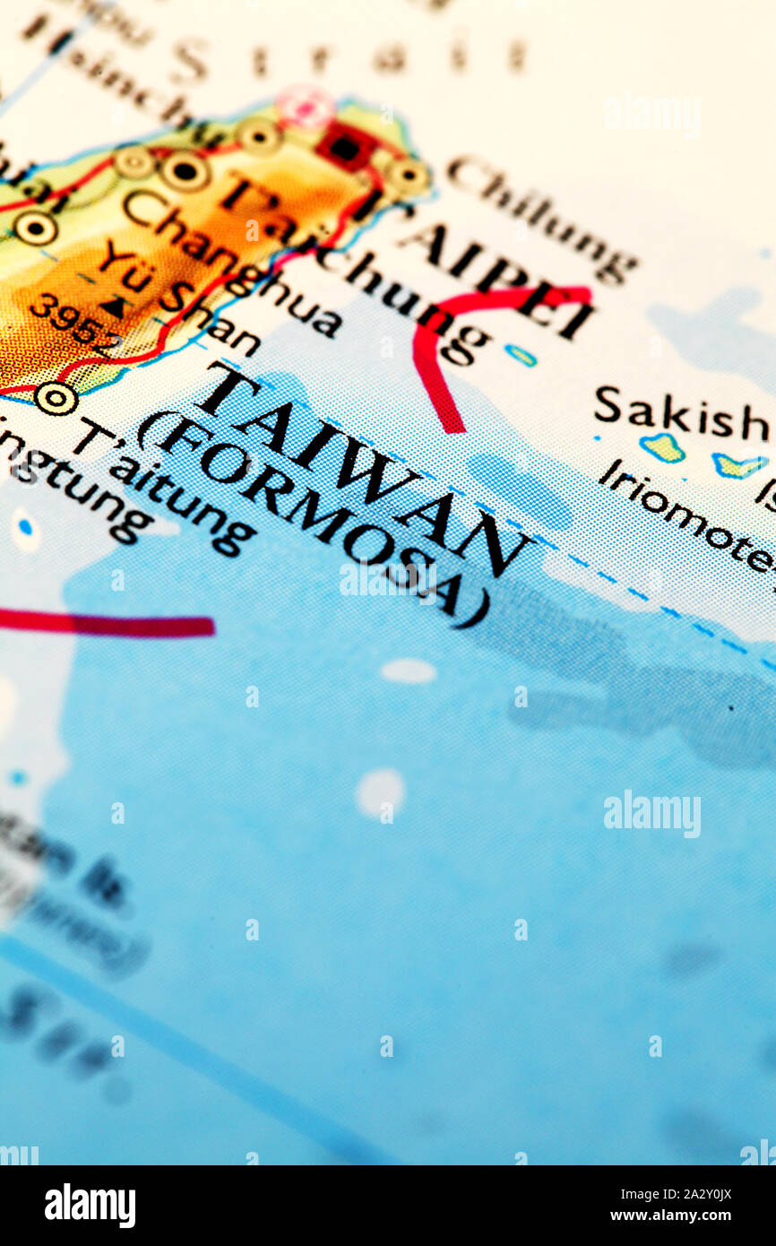 Taiwan on atlas world map Stock Photo - Alamy
