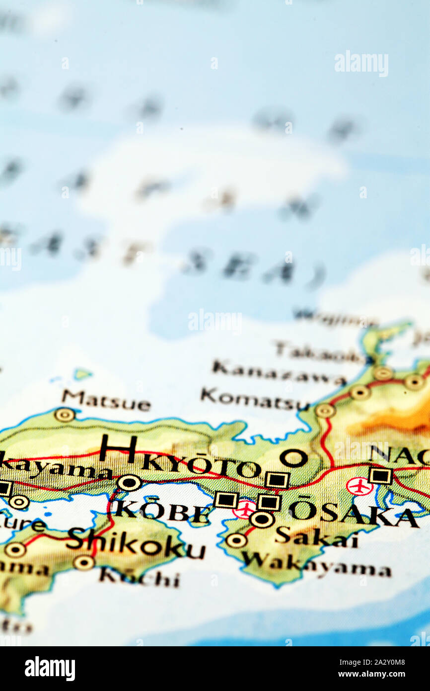 Kyoto Japan, on atlas world map Stock Photo - Alamy