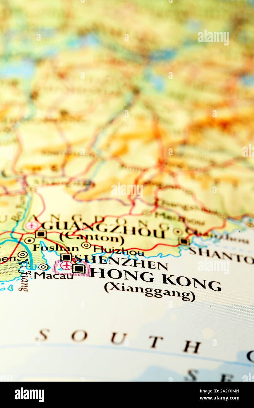 Hong Kong on atlas world map Stock Photo - Alamy