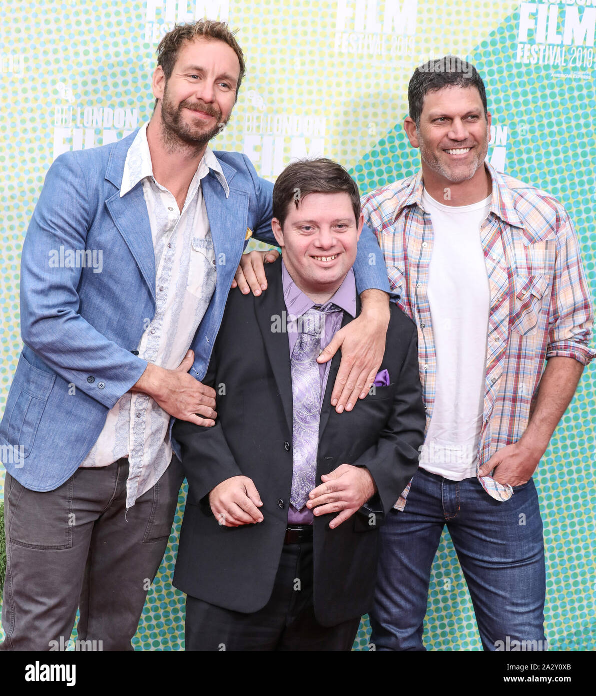 London, UK. 03rd Oct, 2019. Tyler Nilson, Zack Gottsagen and Michael ...