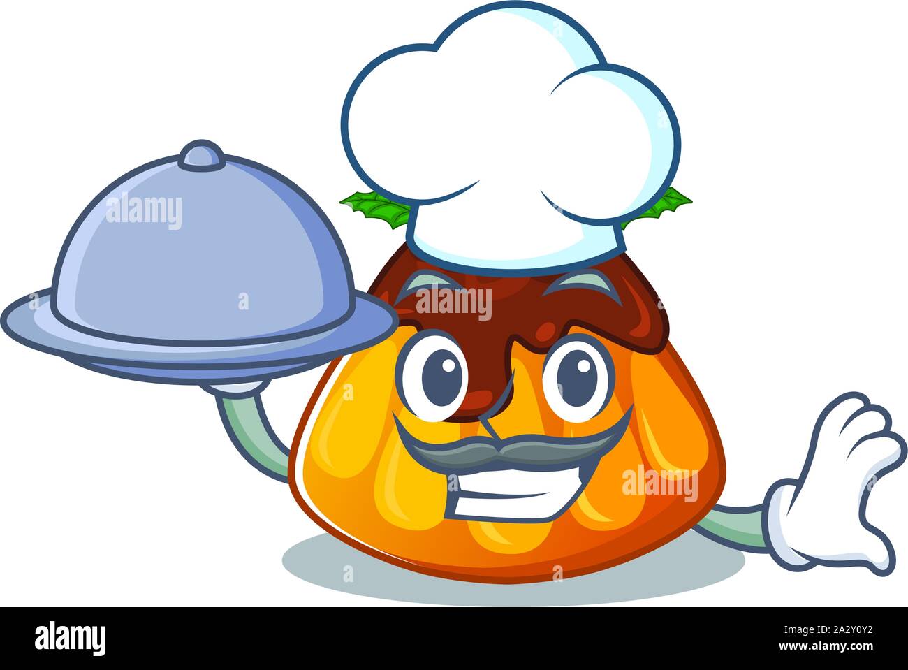 Chef with food christmas pudding with the character shape Stock Vector ...