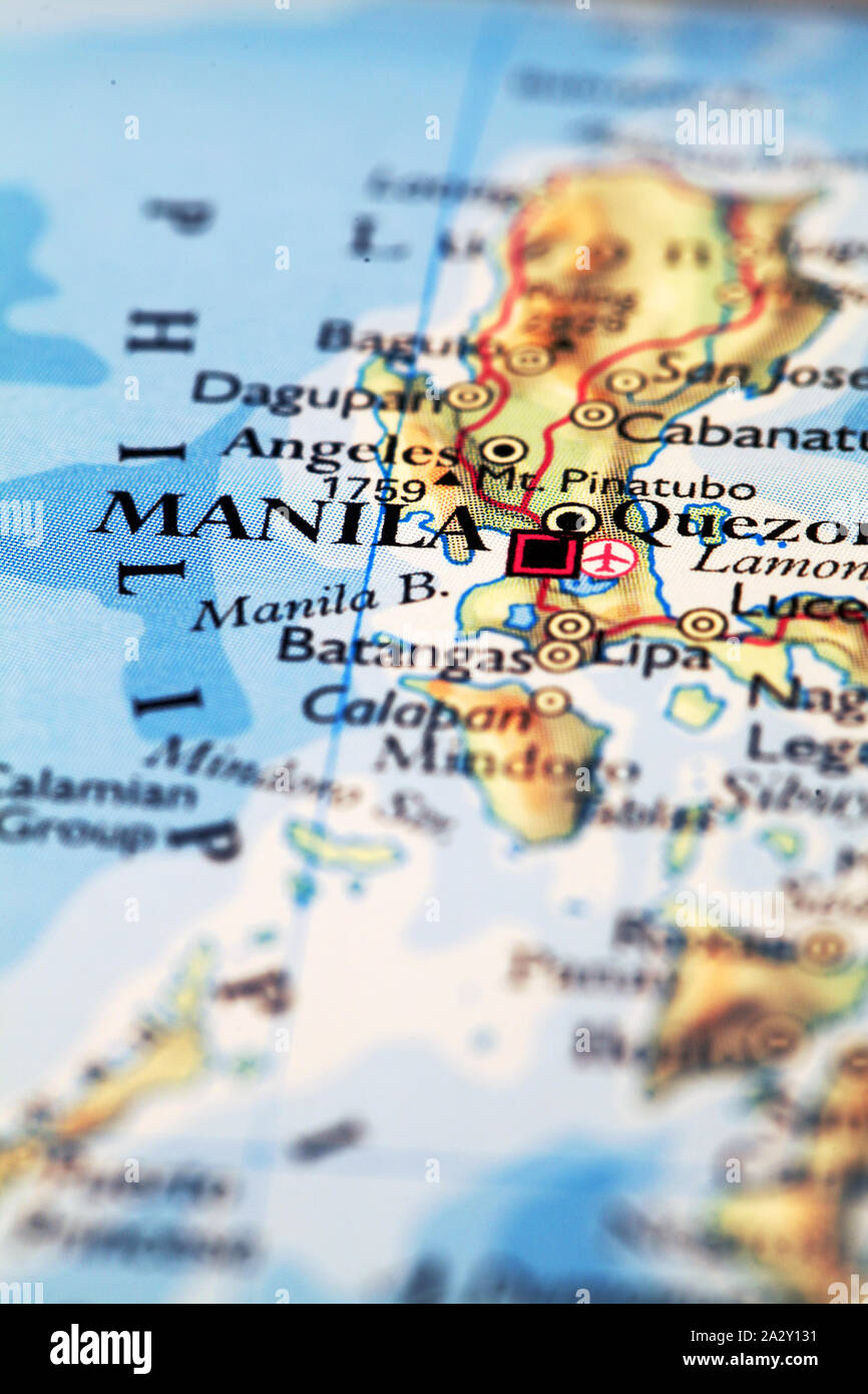 Manila city map Philippines, on atlas world map Stock Photo - Alamy