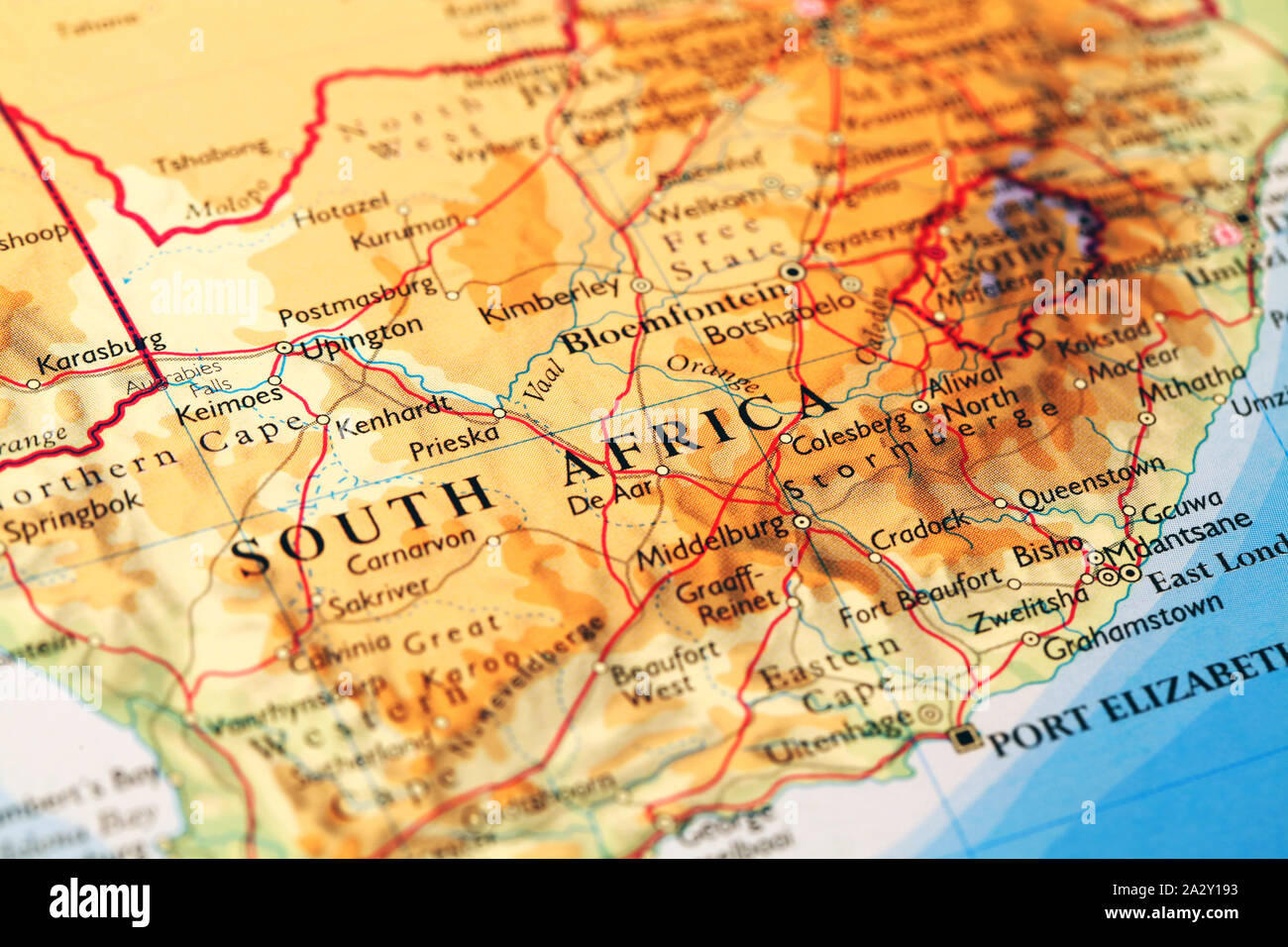 South Africa on atlas world map Stock Photo - Alamy