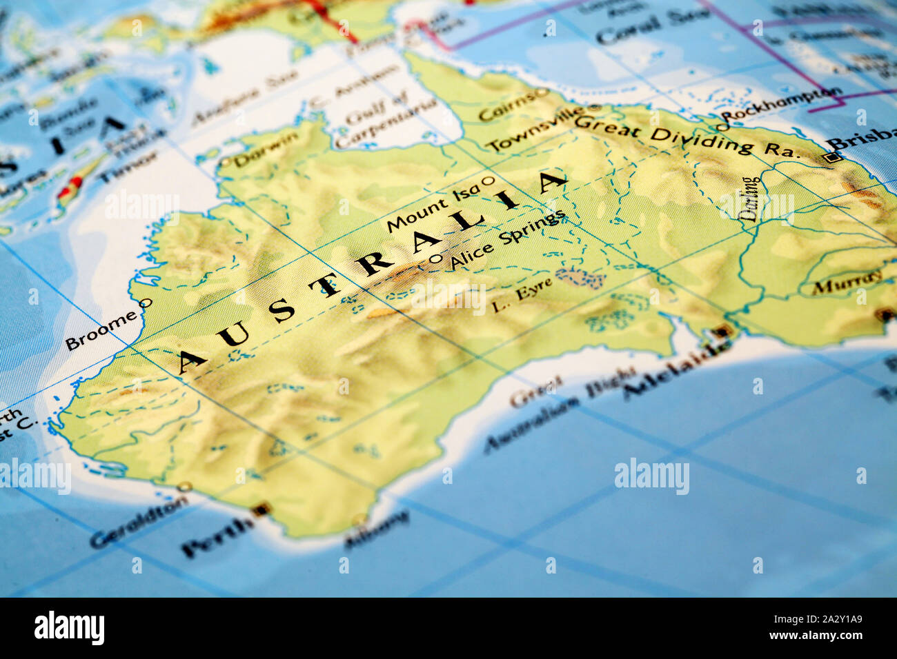 Australia on atlas world map Stock Photo - Alamy