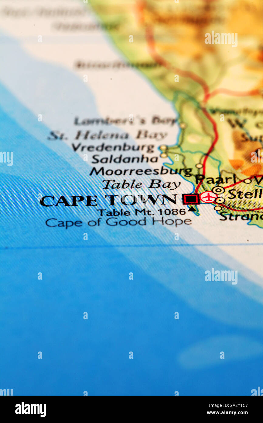 Cape Town South Africa, on atlas world map Stock Photo - Alamy