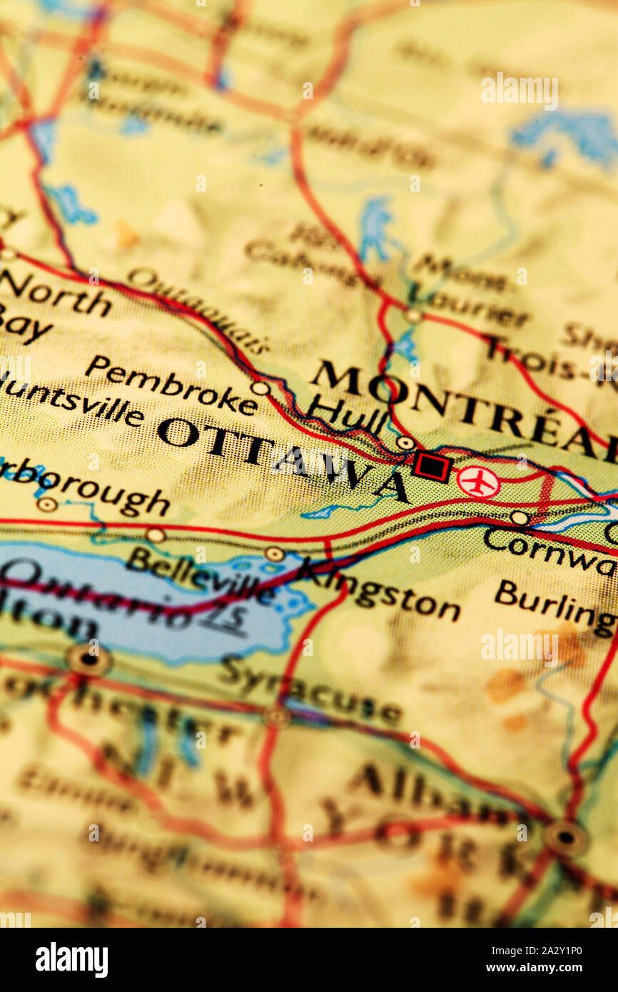 Ottawa Canada, on atlas world map Stock Photo - Alamy