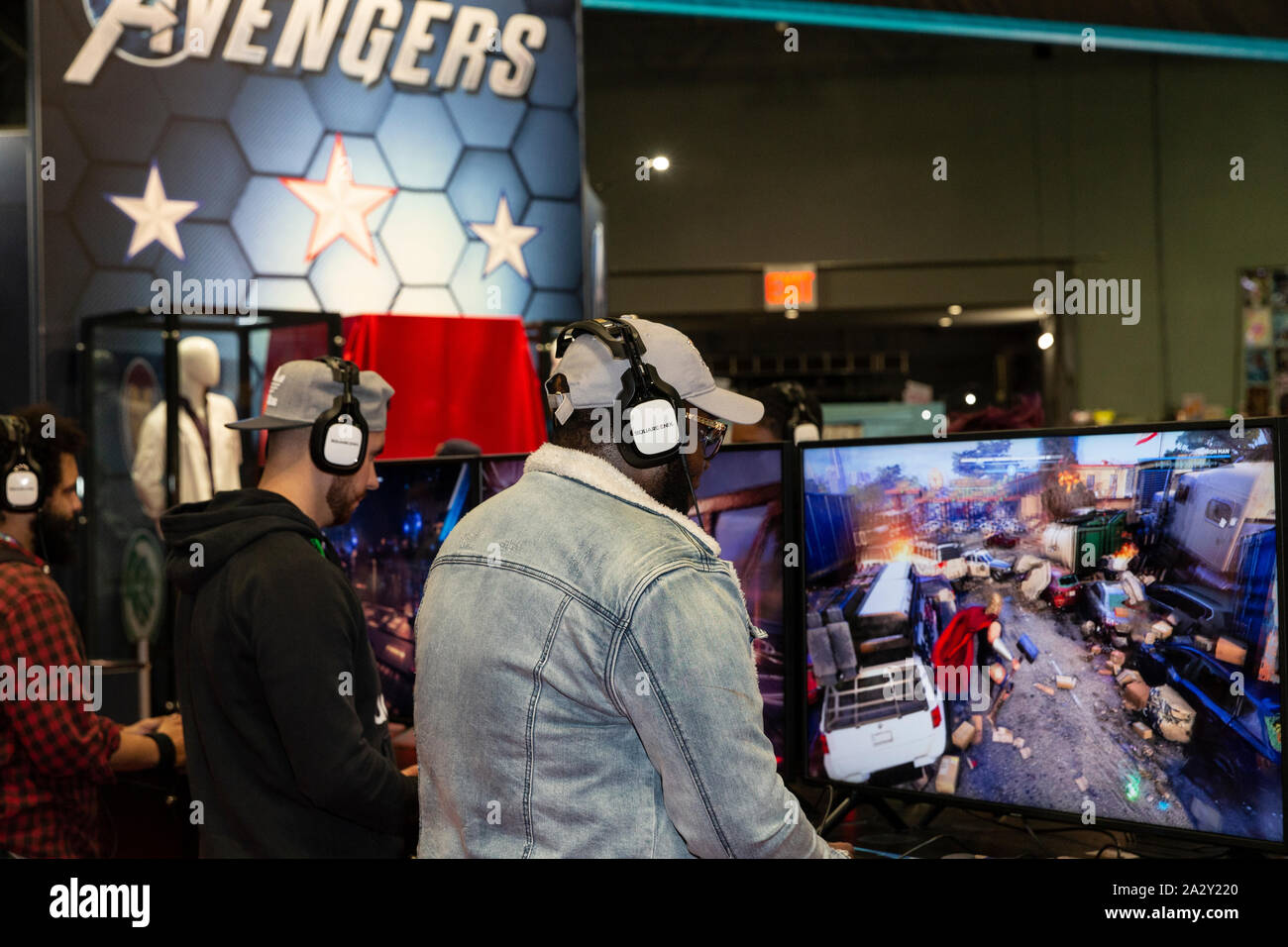 New York, NY - October 3, 2019: Cosplayers play Avengers game by Marvel ...