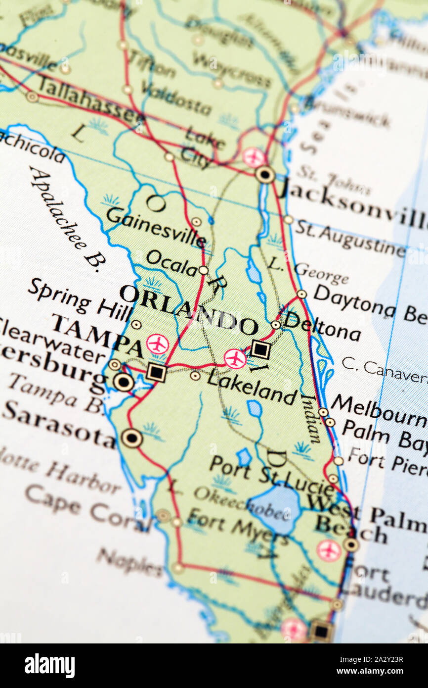 Oralando Florida USA, on atlas world map Stock Photo - Alamy