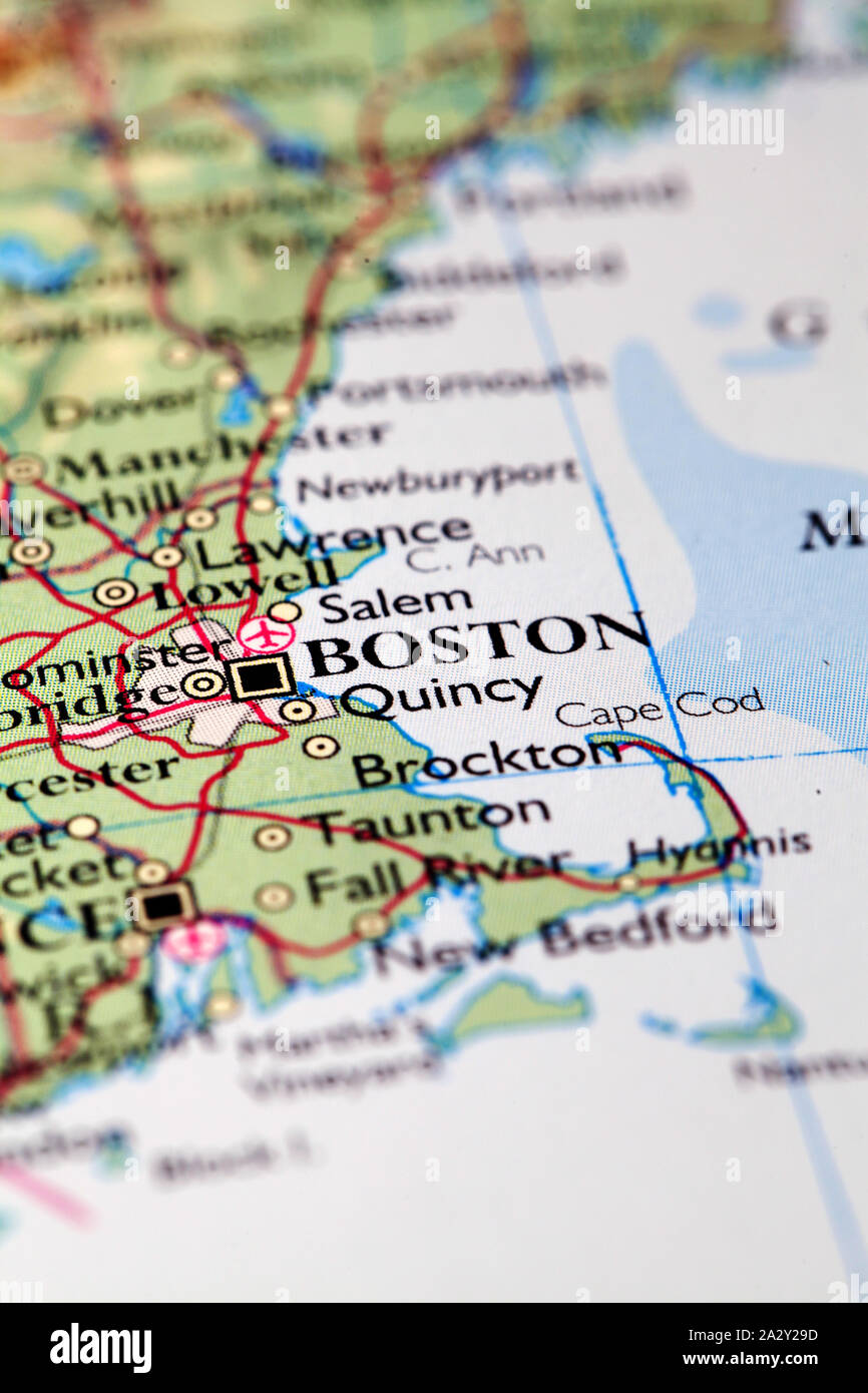 Boston USA, on atlas world map Stock Photo - Alamy