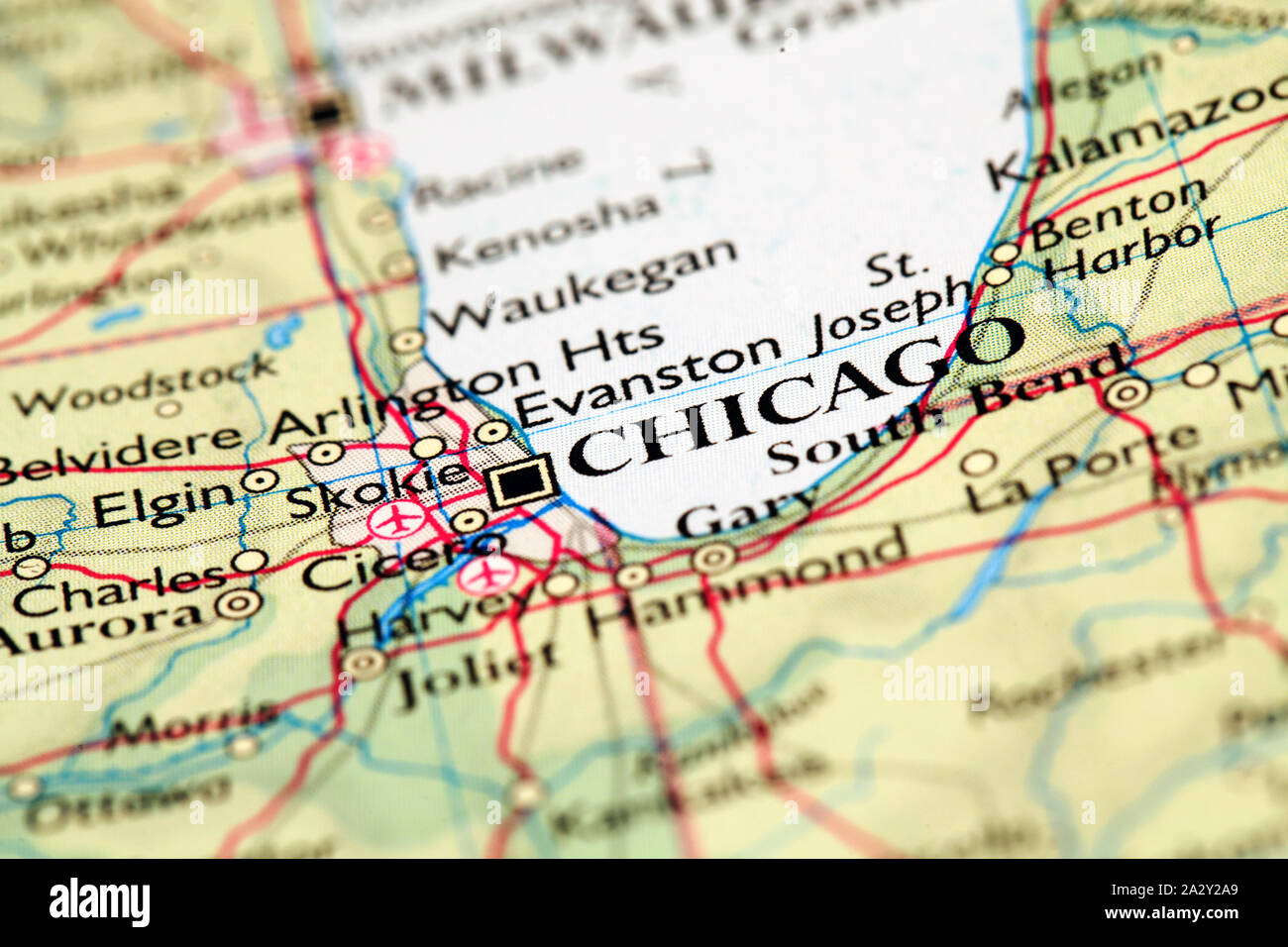 Chicago City Map on atlas world map Stock Photo - Alamy