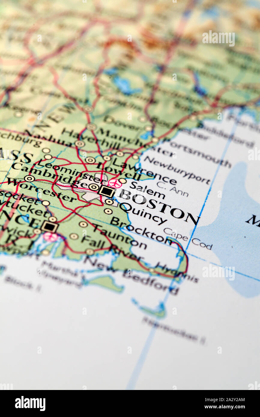 Boston USA, on atlas world map Stock Photo - Alamy