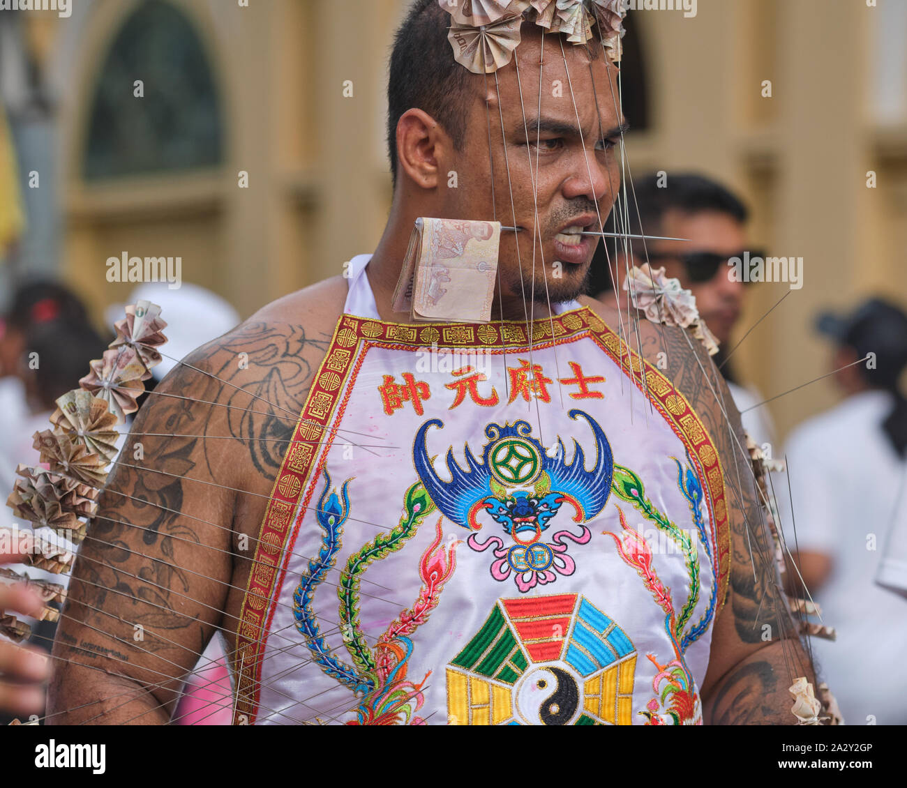 A procession during the Vegetarian Festival in Phuket Town, Thailand, a ...