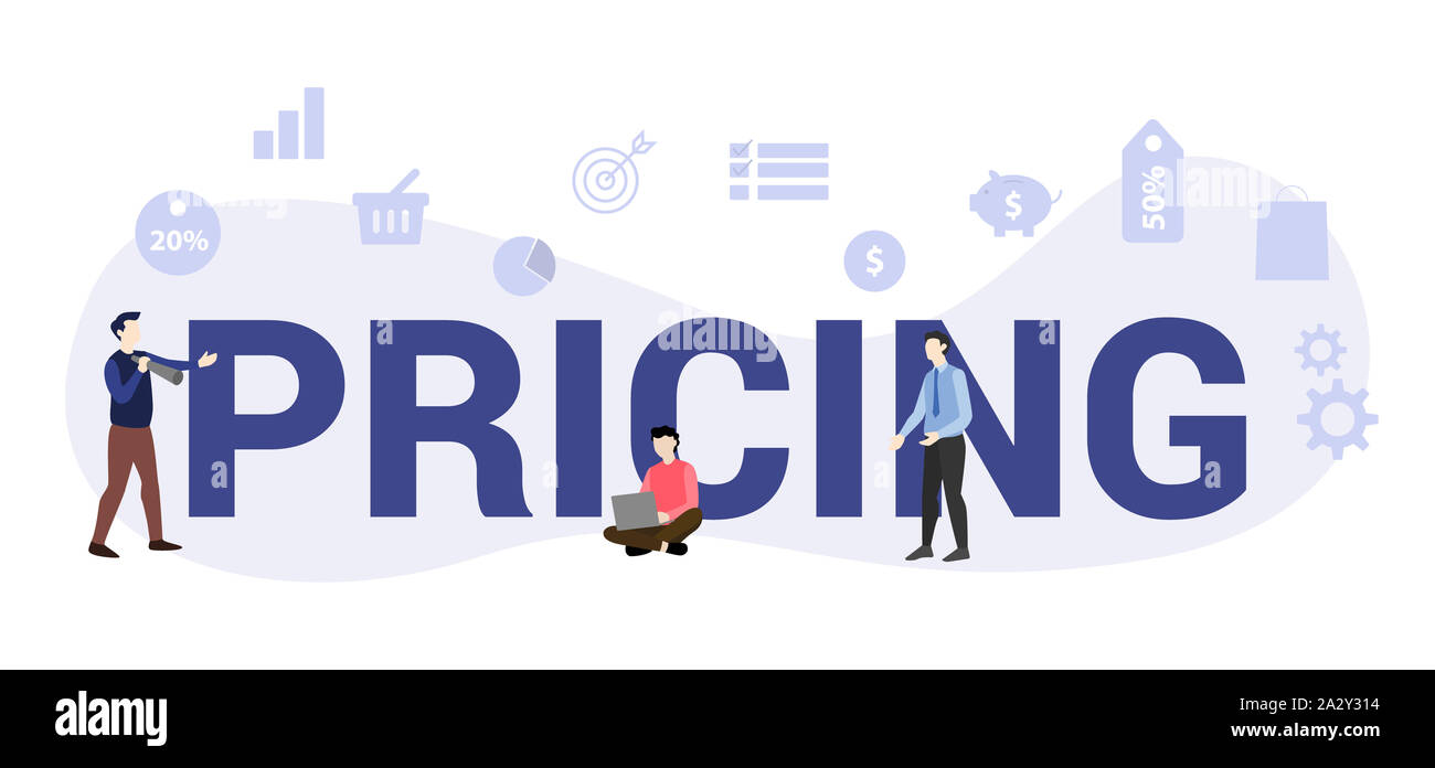 pricing concept with big word or text and team people with modern flat ...