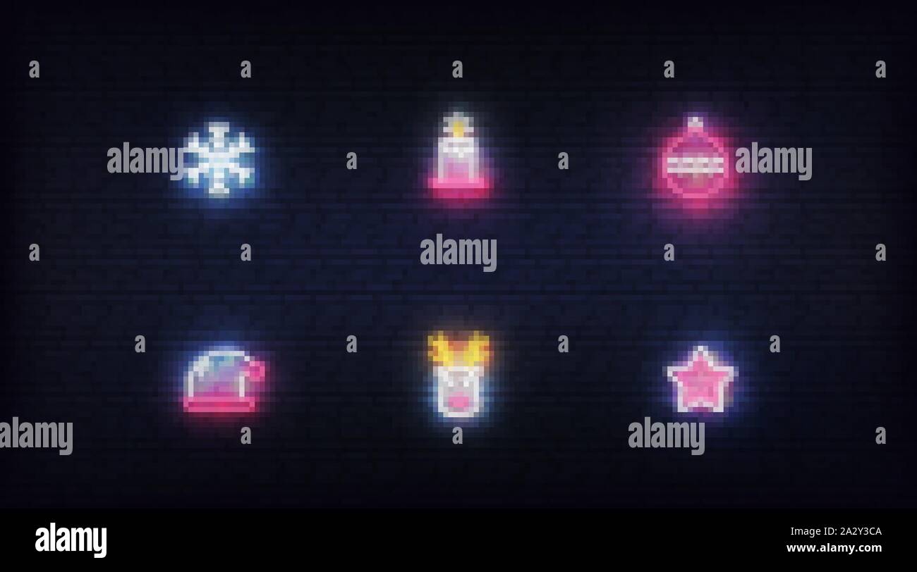 Christmas neon icons. Vector glowing neon colorful symbols for Xmas and ...